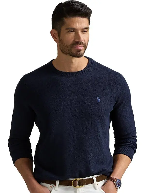 Ralph Lauren Mesh-knit Cotton Crewneck Sweater - Navy Heather