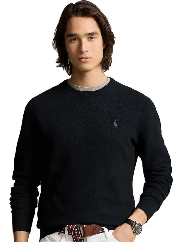 Ralph Lauren Mesh-knit Cotton Crewneck Sweater - Polo Black
