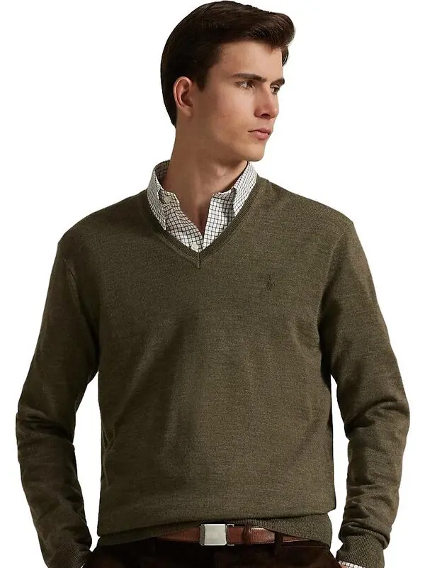 Ralph Lauren V-neck Wool Sweater - Cargo Olive Heather