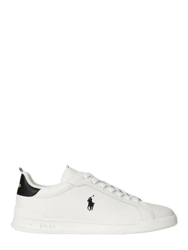 Ralph Lauren Heritage Court Ii Leather Sneakers - Off White/black/royal