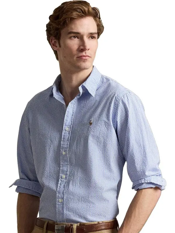 Ralph Lauren Classic Fit Striped Seersucker Shirt - Blue/white