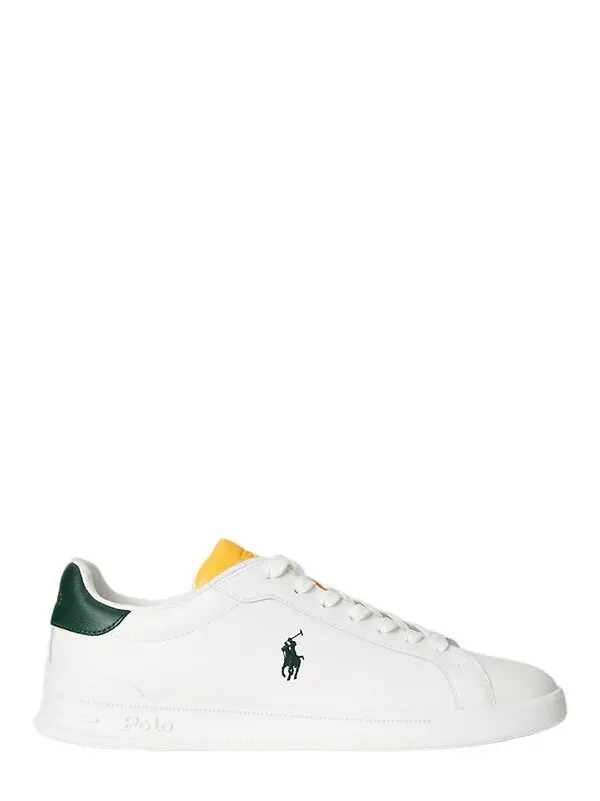 Ralph Lauren Heritage Court Ii Nappa Leather Sneaker - Off White/forest/gold