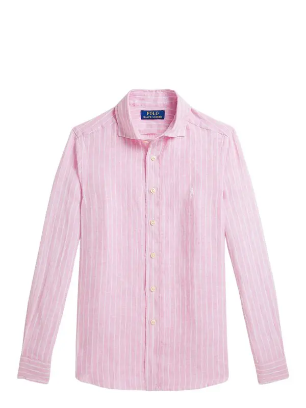 Ralph Lauren Striped Linen Shirt - Carmel Pink/white
