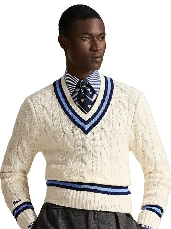 Ralph Lauren Iconic Cricket Sweater - Cream With Navy Stripe