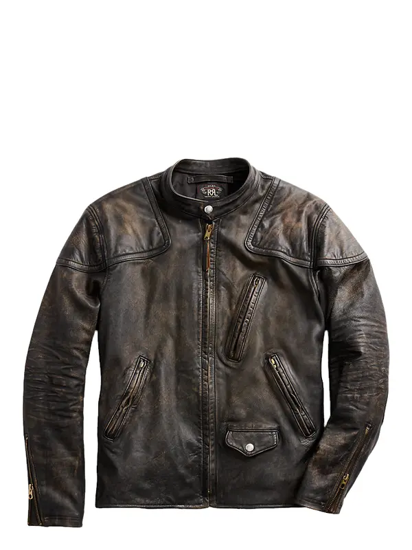 Ralph Lauren Slim Fit Leather Moto Jacket - Black