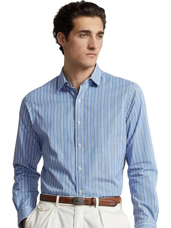 Ralph Lauren Custom Fit Striped Poplin Shirt - Azure/white