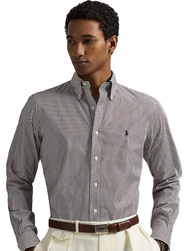 Ralph Lauren Custom Fit Striped Poplin Shirt - Brown/white