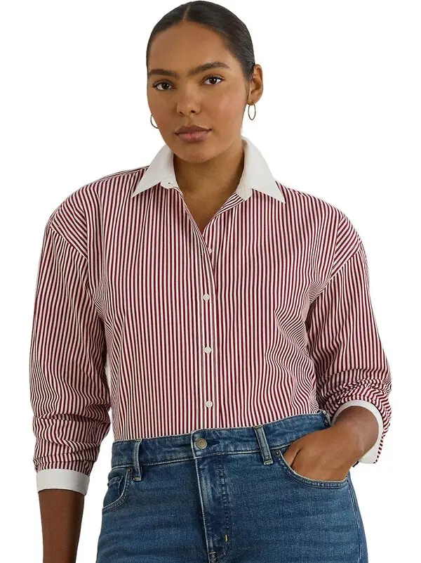 Ralph Lauren Striped Cotton Broadcloth Shirt - Burgandy/white Multi