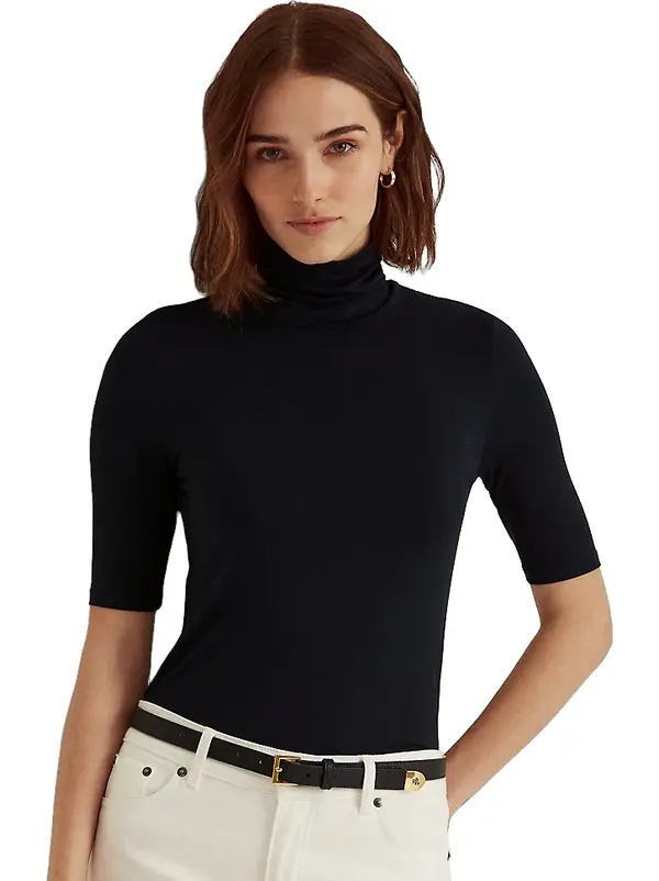 Ralph Lauren Jersey Turtleneck Top - Lauren Navy