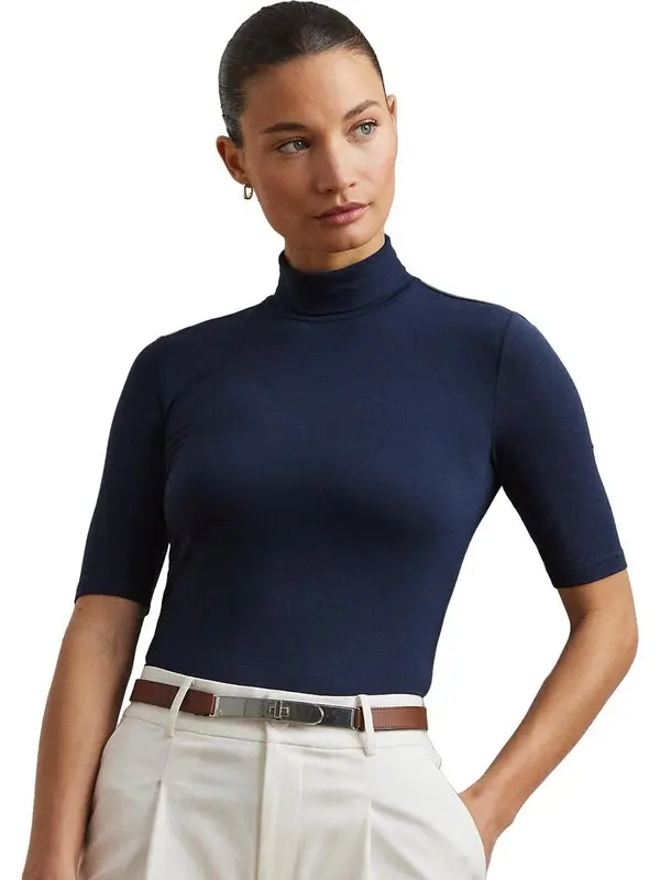 Ralph Lauren Jersey Turtleneck Top - Lauren Navy