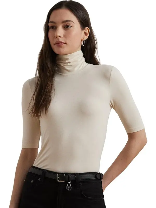 Ralph Lauren Jersey Turtleneck Top - Mascarpone Cream