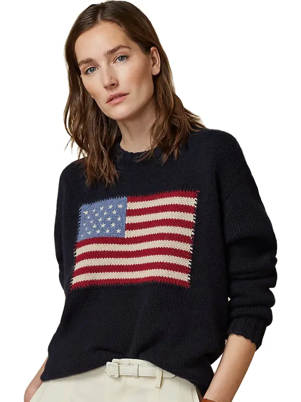 Ralph Lauren Flag Cashmere Crewneck Sweater - Midnight W/ Flag