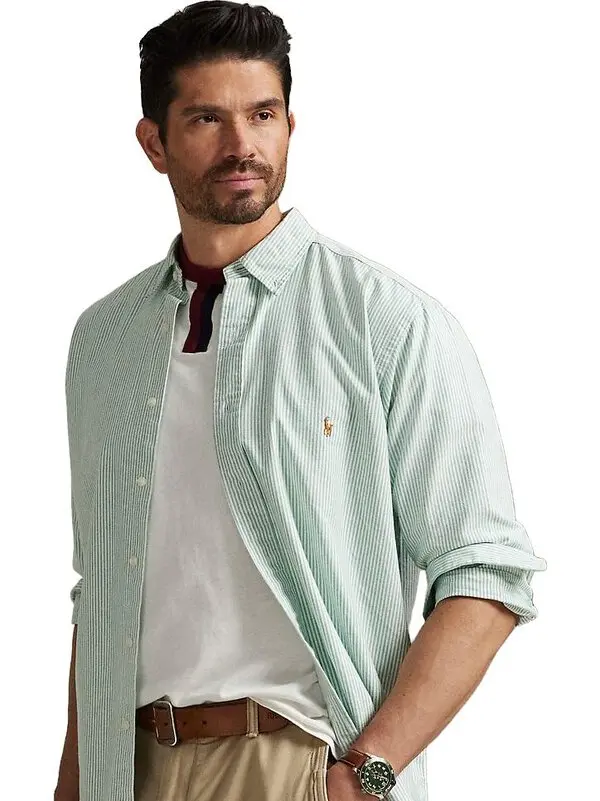 Ralph Lauren Striped Oxford Shirt - Hillside Green/white