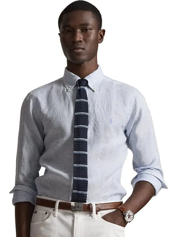 Ralph Lauren Custom Fit Linen Shirt - Cabana Blue White