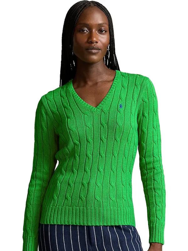 Ralph Lauren Cable-knit Cotton V-neck Sweater - Green