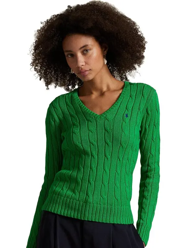Ralph Lauren Cable-knit Cotton V-neck Sweater - Green
