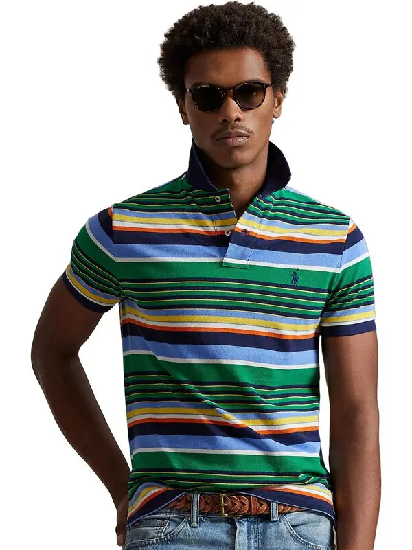Ralph Lauren Classic Fit Striped Mesh Polo Shirt - Billiard Stripe Multi