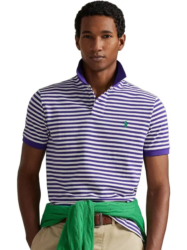 Ralph Lauren Classic Fit Striped Mesh Polo Shirt - Cabana Purple/white
