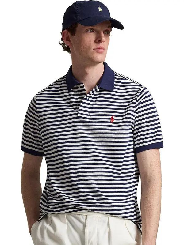 Ralph Lauren Classic Fit Striped Mesh Polo Shirt - Newport Navy/white