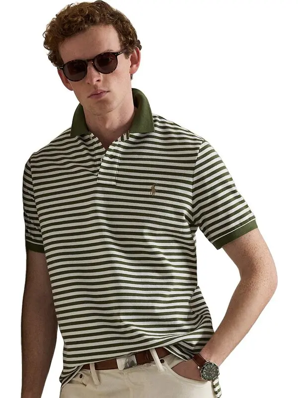 Ralph Lauren Classic Fit Striped Mesh Polo Shirt - Supply Olive/white