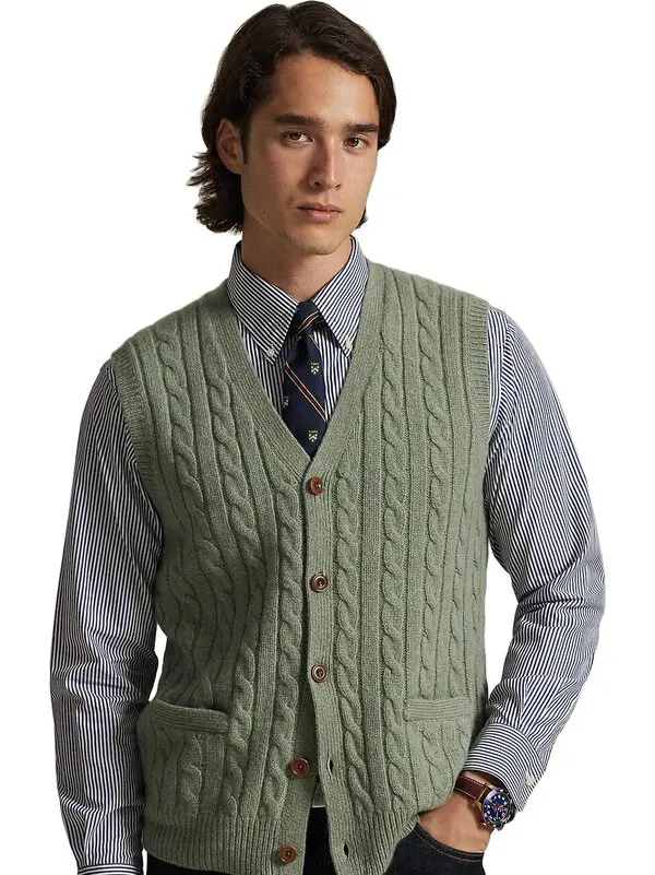 Ralph Lauren Cable-knit Wool-cashmere Sweater Vest - Fern Green Hthr