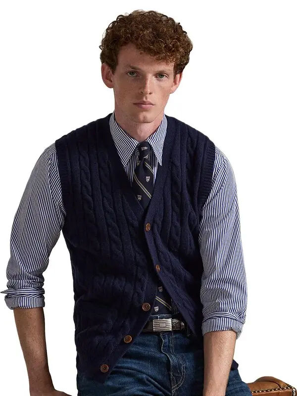 Ralph Lauren Cable-knit Wool-cashmere Sweater Vest - Hunter Navy