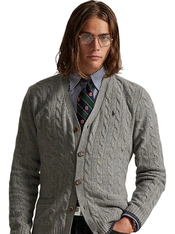 Ralph Lauren Cable-knit Wool-cashmere Cardigan - Fawn Grey Heather
