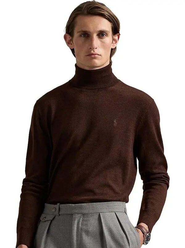 Ralph Lauren Washable Wool Turtleneck Sweater - Burnt Brown Melange