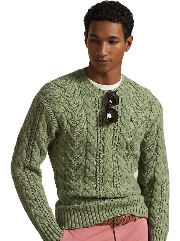 Ralph Lauren Cotton-blend Fisherman's Sweater - Fern Green Combo