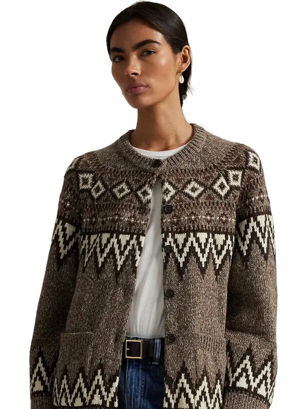 Ralph Lauren Fair Isle Wool-blend Cardigan - Mushroom Multi
