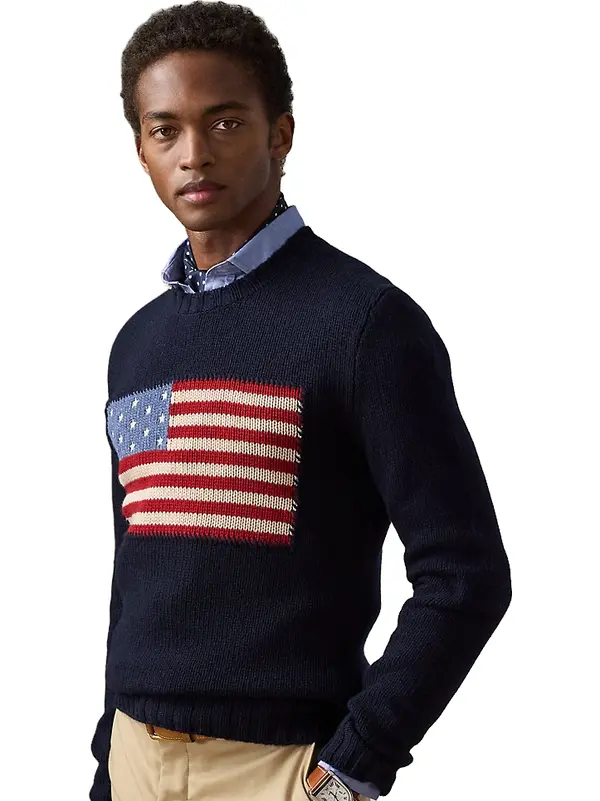 Ralph Lauren Flag Cashmere Crewneck Sweater - Classic Chairman Navy