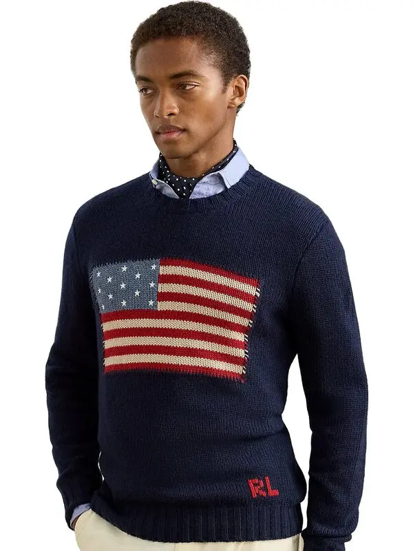 Ralph Lauren Flag Cashmere Crewneck Sweater - Classic Chairman Navy