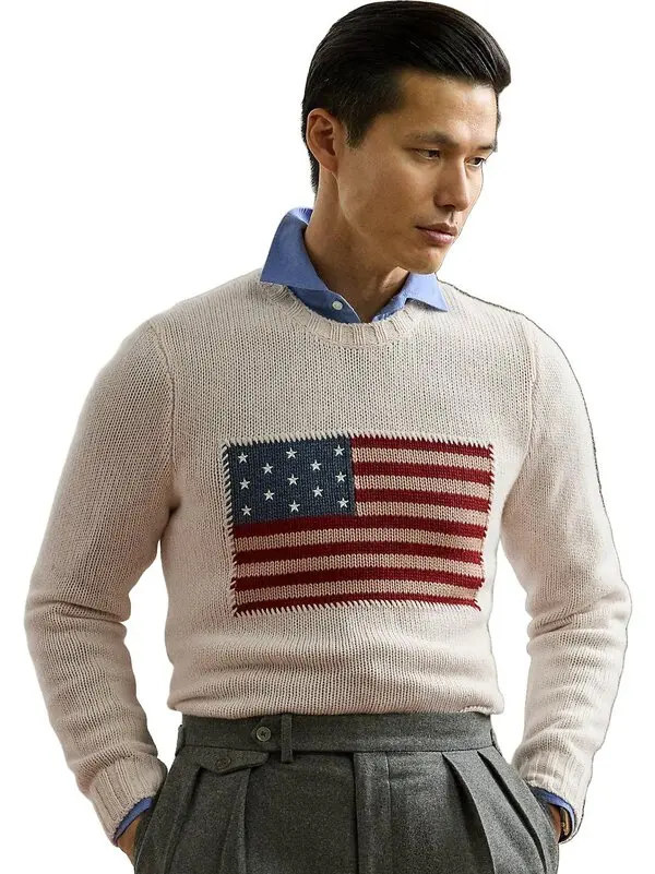 Ralph Lauren Flag Cashmere Crewneck Sweater - Classic Cream