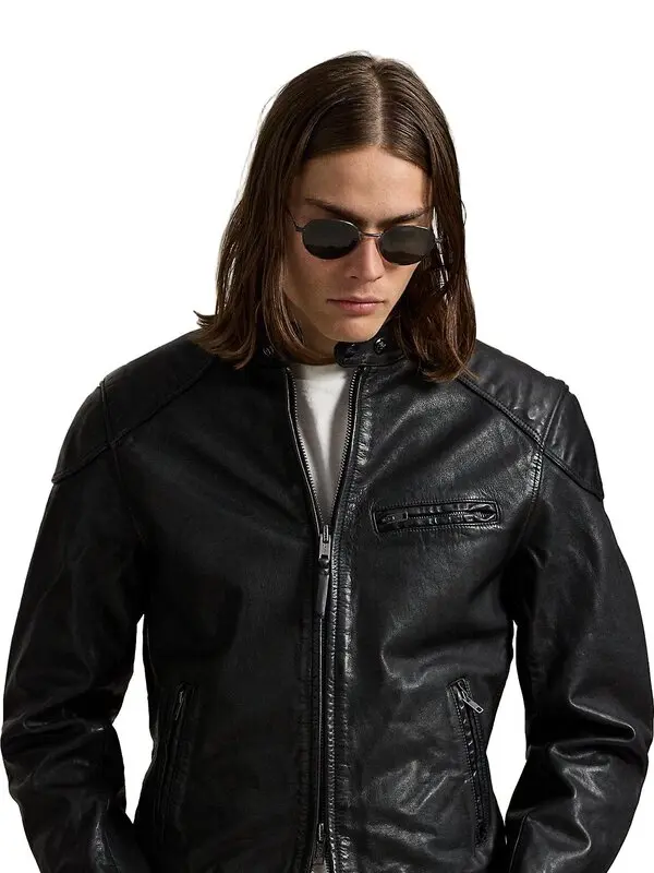 Ralph Lauren Leather Café Racer Jacket - Polo Black