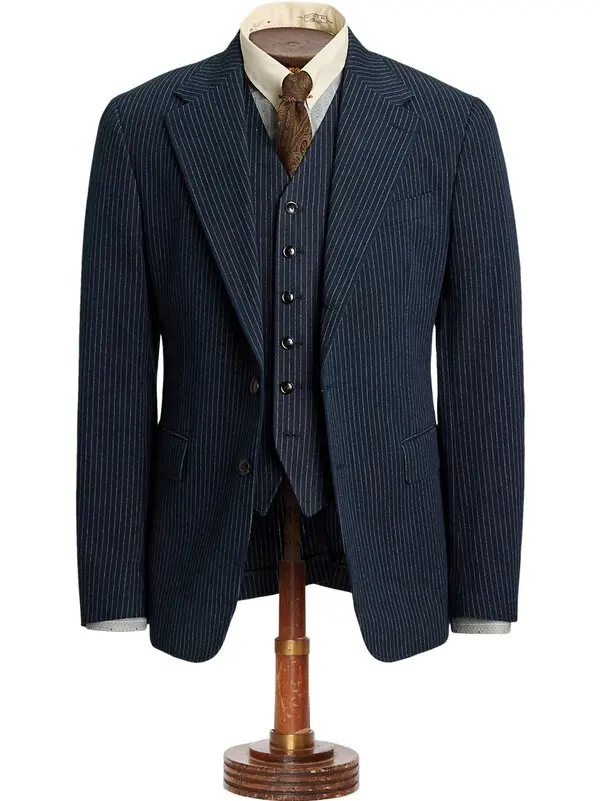 Ralph Lauren Striped Herringbone Suit Jacket - Indigo White Stripe