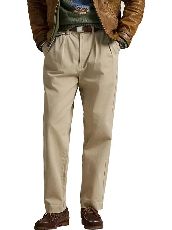Ralph Lauren Whitman Relaxed Fit Pleated Chino Pant - Washed Classic Khaki