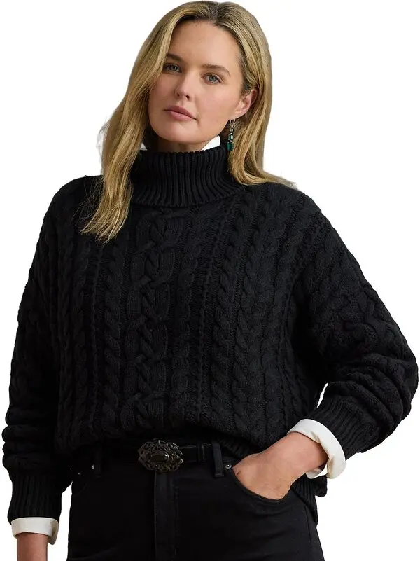 Ralph Lauren Cable-knit Turtleneck Sweater - Black