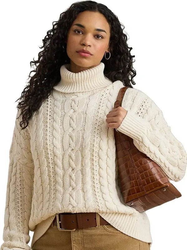 Ralph Lauren Cable-knit Turtleneck Sweater - Mascarpone Cream