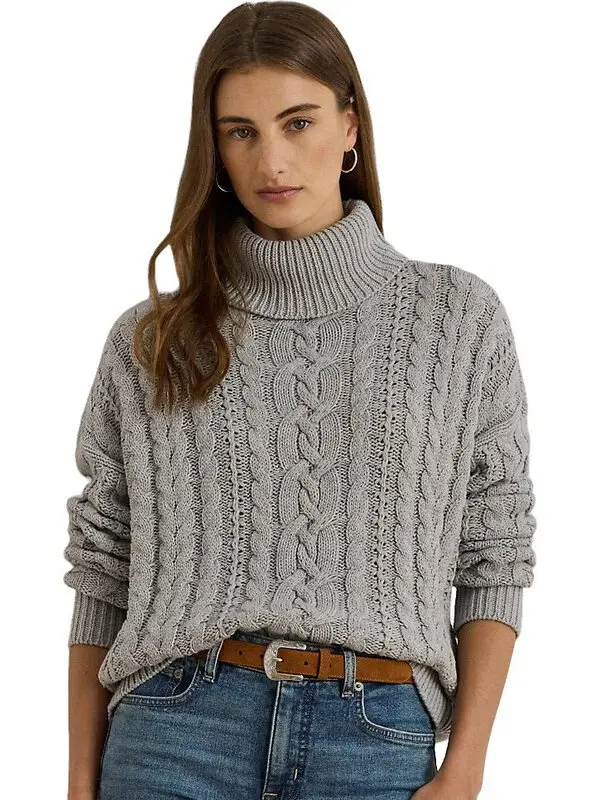 Ralph Lauren Cable-knit Turtleneck Sweater - Pearl Grey Heather