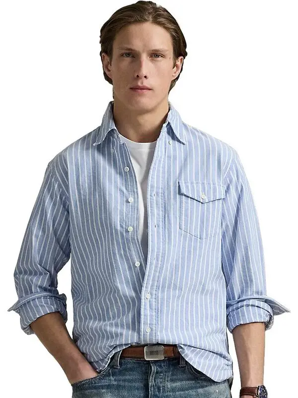 Ralph Lauren Classic Fit Garment-dyed Oxford Shirt - Blue/white