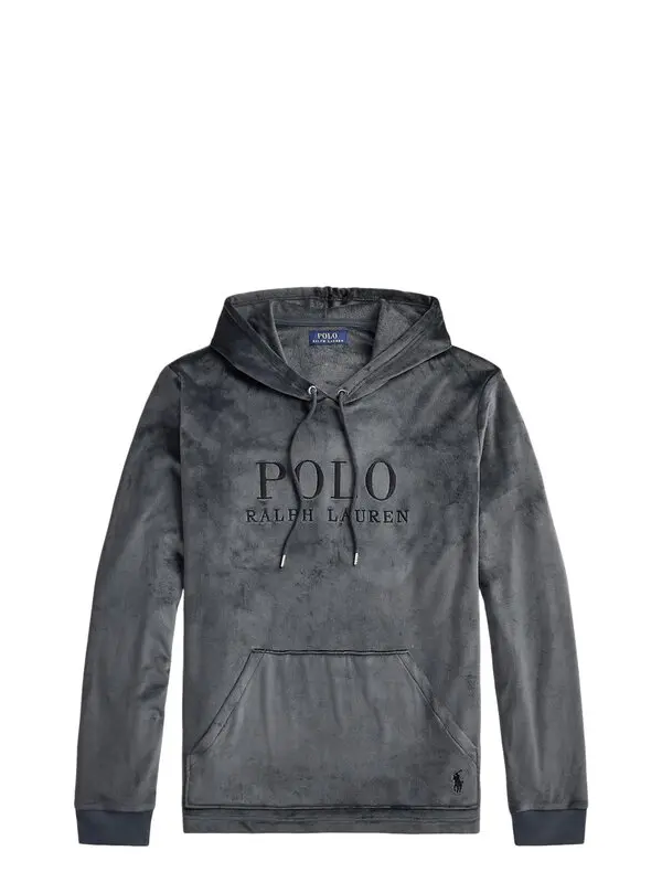 Ralph Lauren Plush Velour Sleep Hoodie - Grey/black