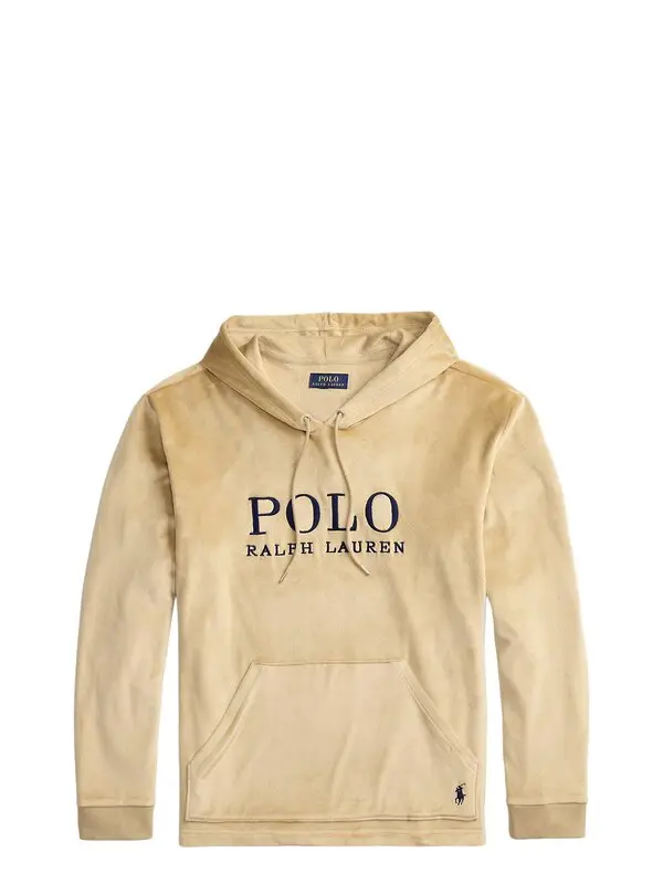 Ralph Lauren Plush Velour Sleep Hoodie - Khaki/cruise Navy
