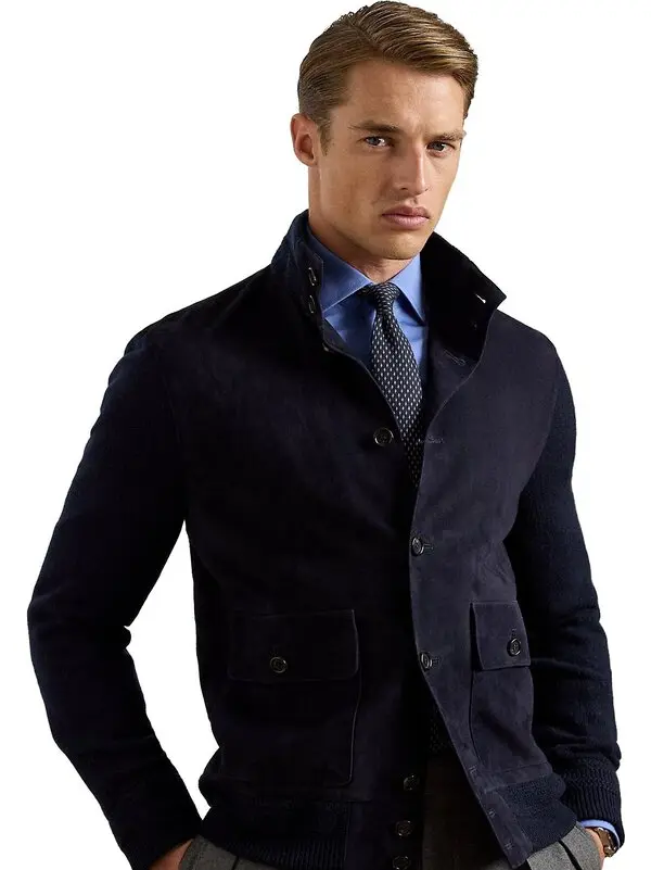Ralph Lauren Suede-front Cashmere Cardigan - Classic Chairman Navy