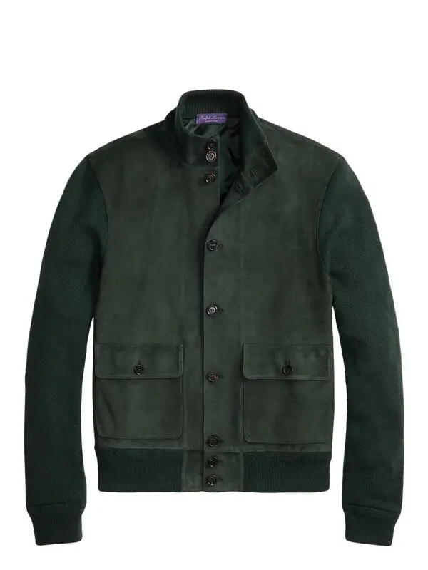 Ralph Lauren Suede-front Cashmere Cardigan - Equine Green