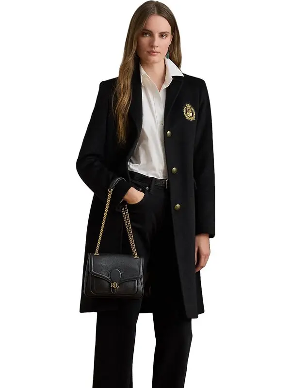 Ralph Lauren Crest-patch Wool-blend Coat - Black