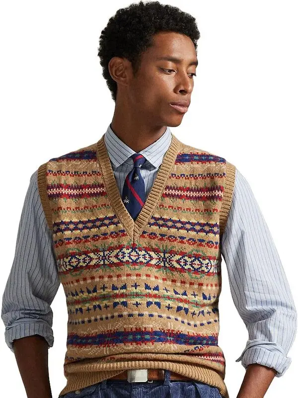 Ralph Lauren Fair Isle Wool Sweater Vest - Tan Combo