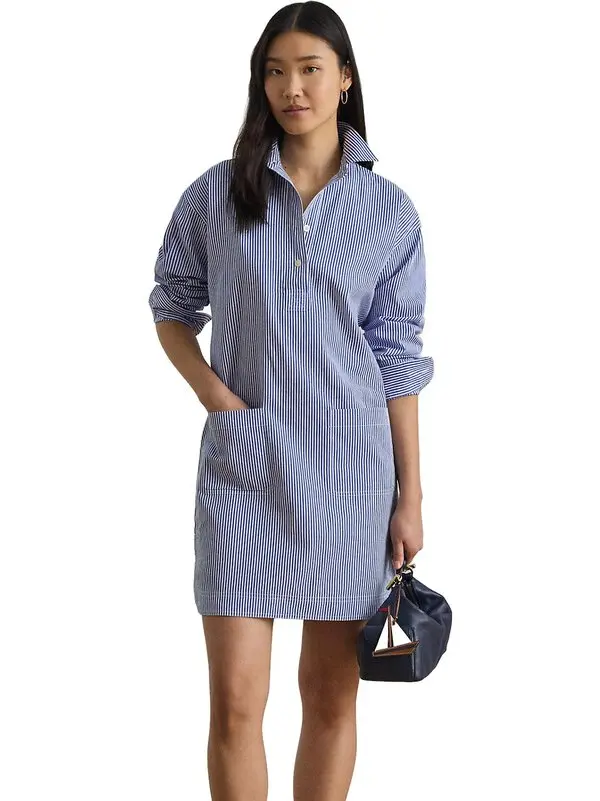 Ralph Lauren Striped Cotton Broadcloth Shirtdress - Blue/white