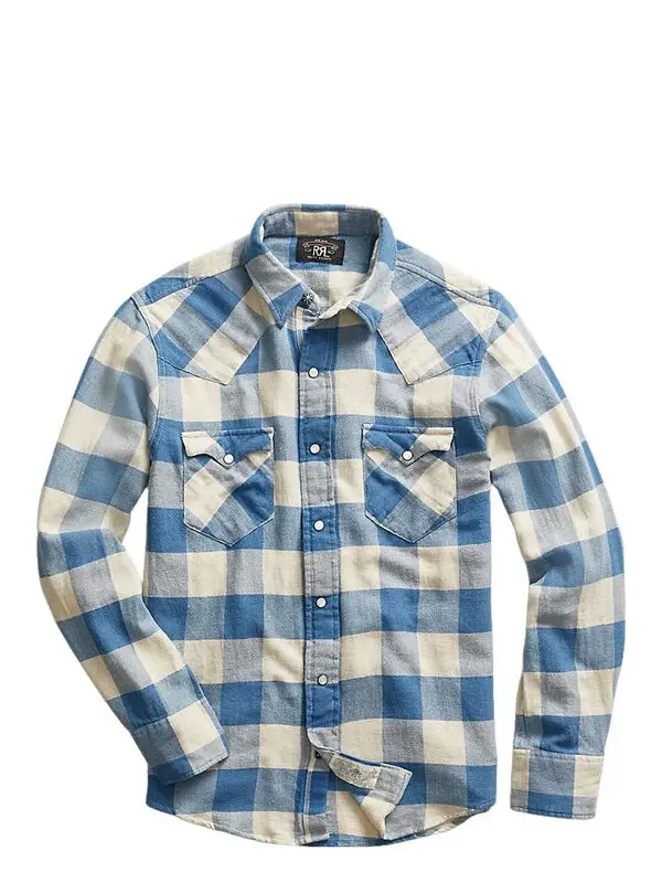 Ralph Lauren Slim Fit Plaid Twill Western Shirt - Indigo/cream