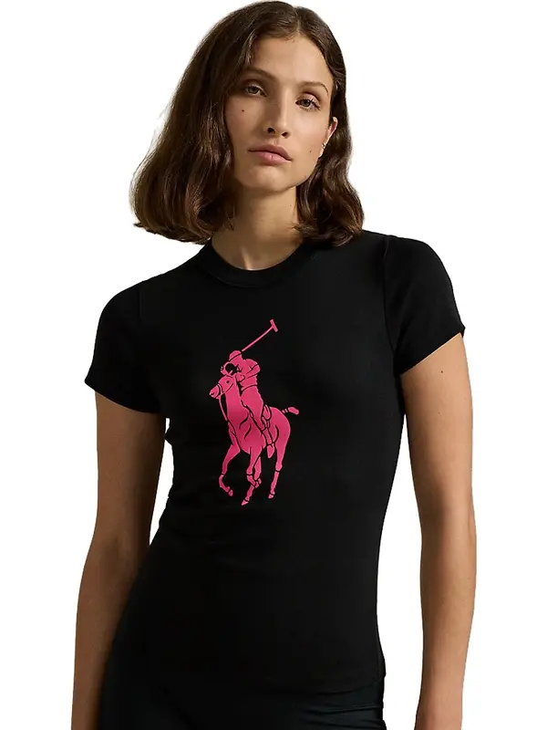 Ralph Lauren Pink Pony Cotton Crewneck Tee - Polo Black
