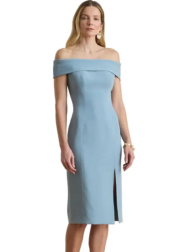 Ralph Lauren Crepe Off-the-shoulder Cocktail Dress - Blue Note